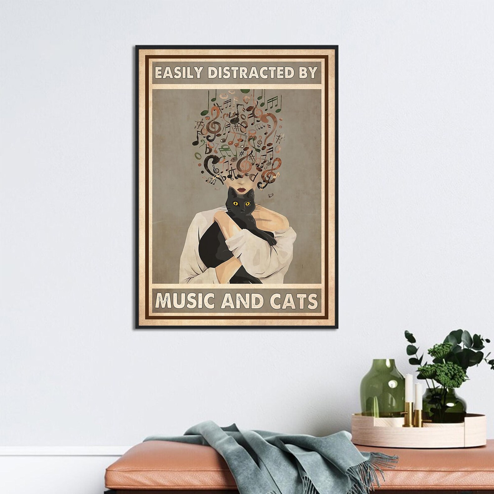 Black Cat Easily Distracted by Music and Cats Poster, Cat Lover Gift ...