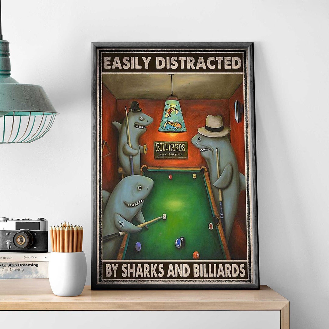 Shark Play Billiards Art, Easily Distracted by Sharks and Billiards ...