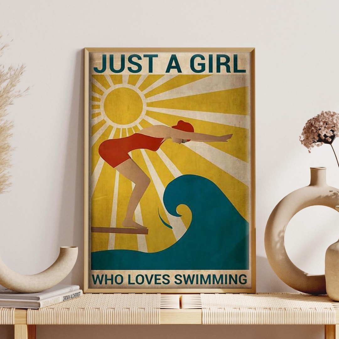 Swimming Girl Pool Art Print, Just A Girl Who Loves Swimming Poster ...