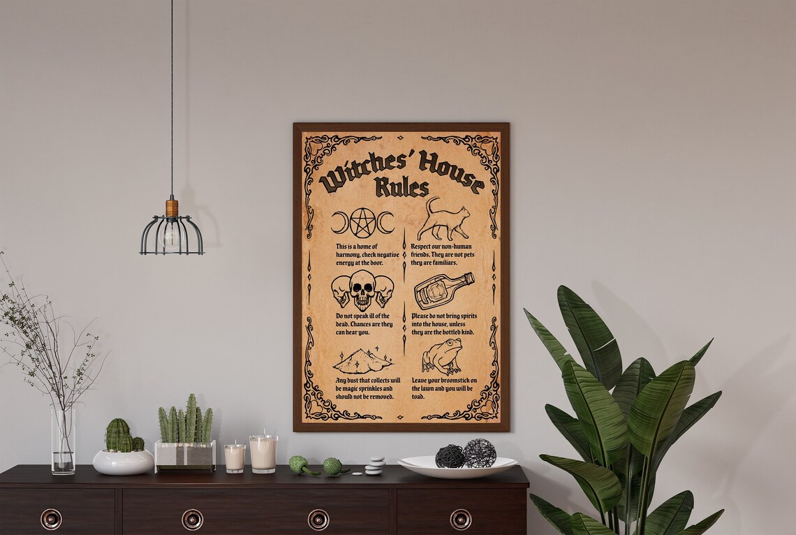 Witch's House Rules, Witches Decor, Witch Halloween Poster, Halloween ...