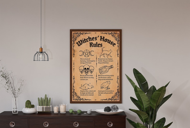 Witch's House Rules, Witches Decor, Witch Halloween Poster, Halloween ...