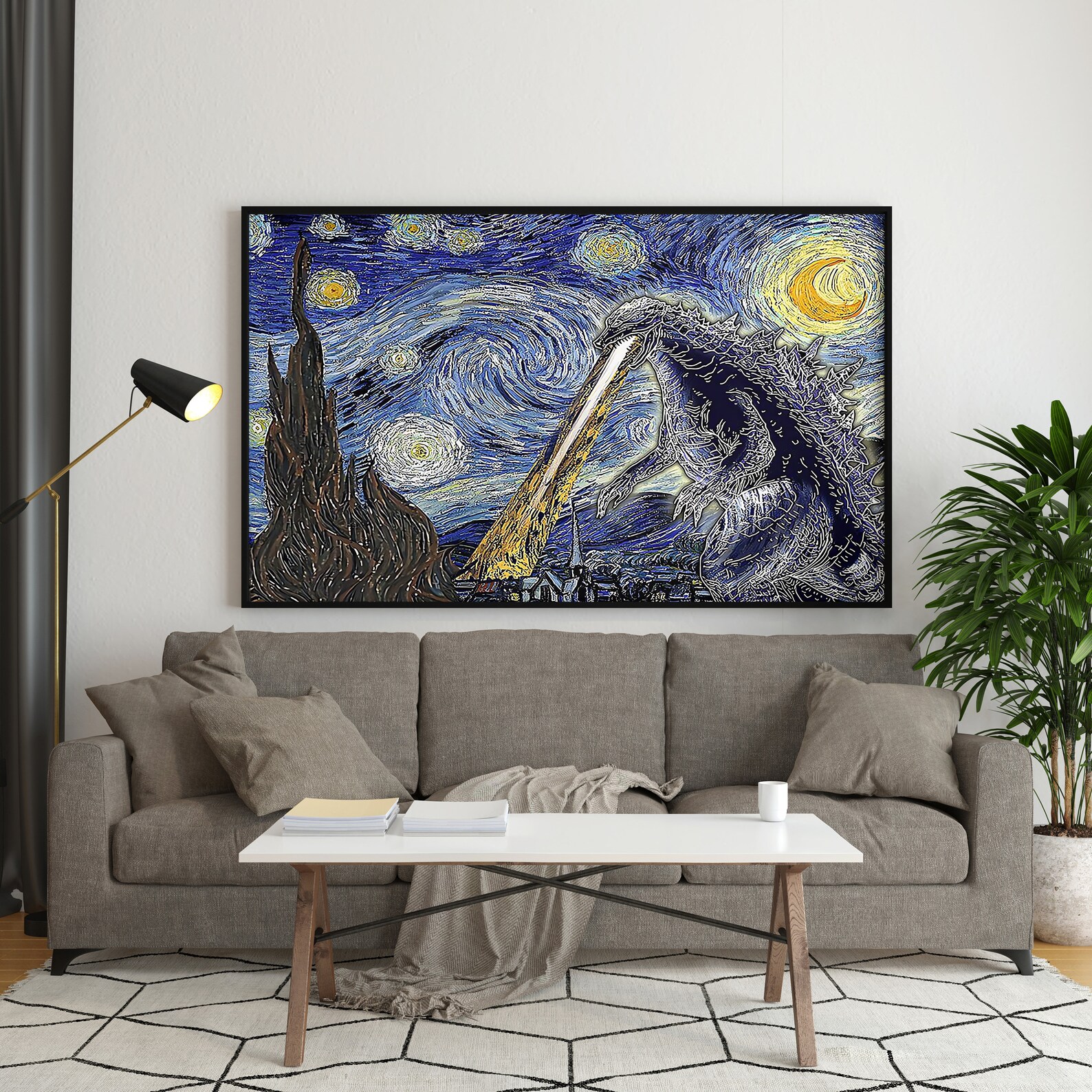 Godzilla Starry Night Art Print, Godzilla King of Monsters, Godzilla ...