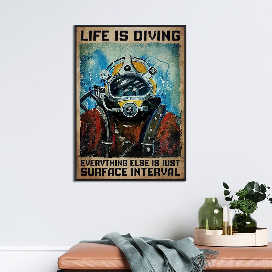 Diver in the Ocean Poster, Life is Diving Vintage Poster, Scuba Diving ...