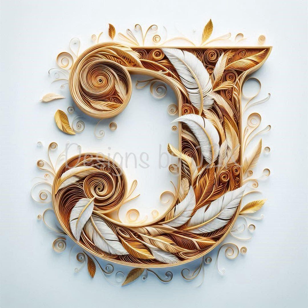 The Letter J With Gold and White Feathers in a Circle Scroll ...