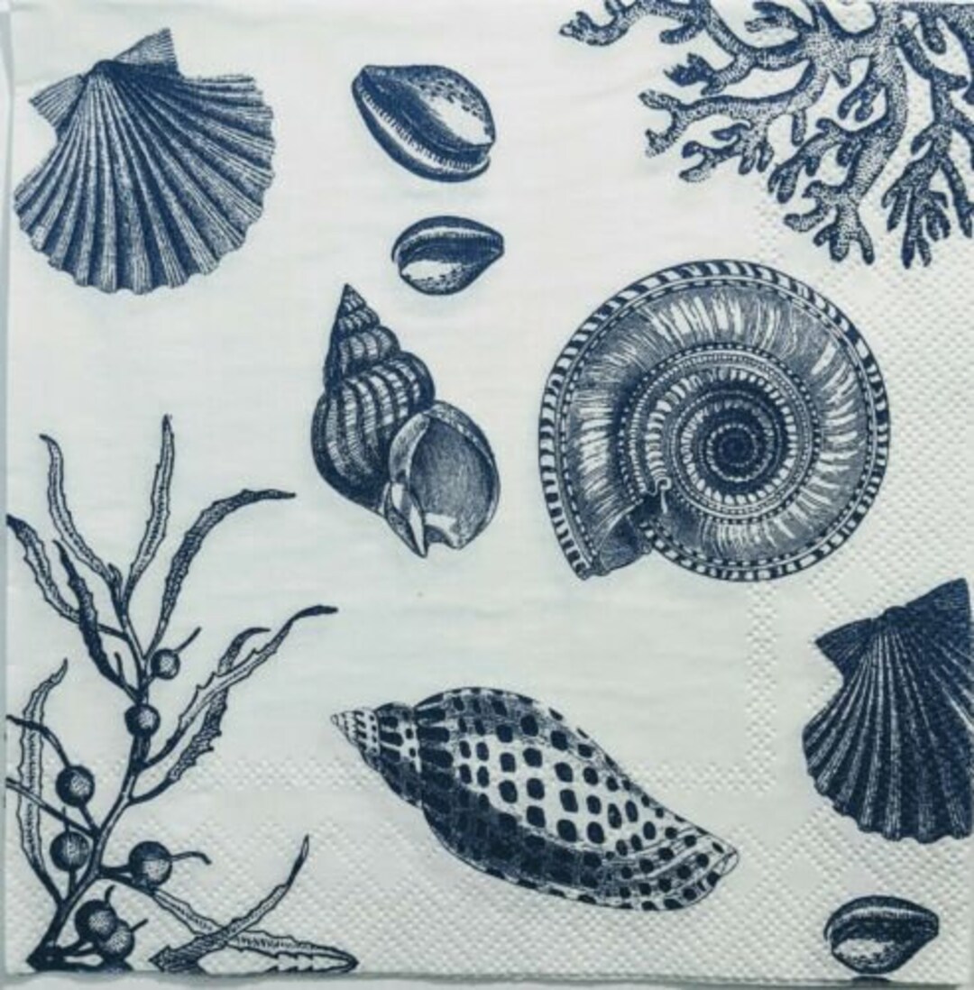 TWO Individual Paper Lunch Decoupage Napkins - Blue Seashell Shore 1329 ...