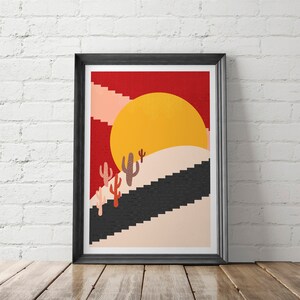 Modern Boho Desert Abstract Printable Wall Art, Southwest Sunset Cactus ...
