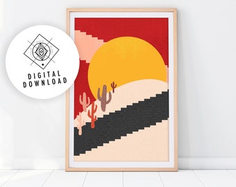 Desert Sun Printable Wall Art Modern Minimal Art Boho - Etsy