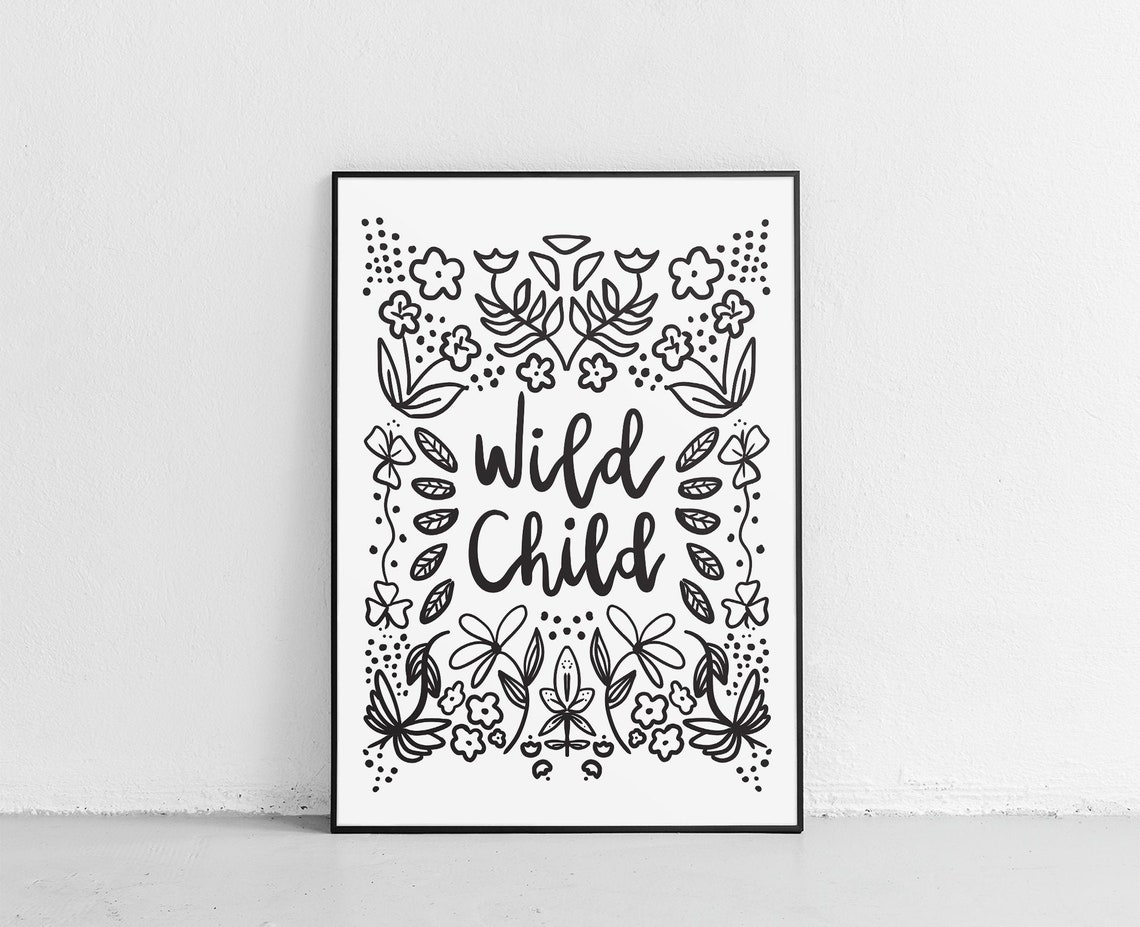 Wild Child Illustration Printable Art, Baby Shower Gift, Digital ...
