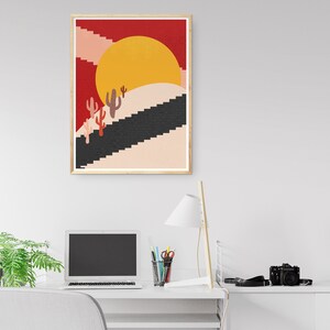 Modern Boho Desert Abstract Printable Wall Art, Southwest Sunset Cactus ...