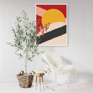 Modern Boho Desert Abstract Printable Wall Art, Southwest Sunset Cactus ...