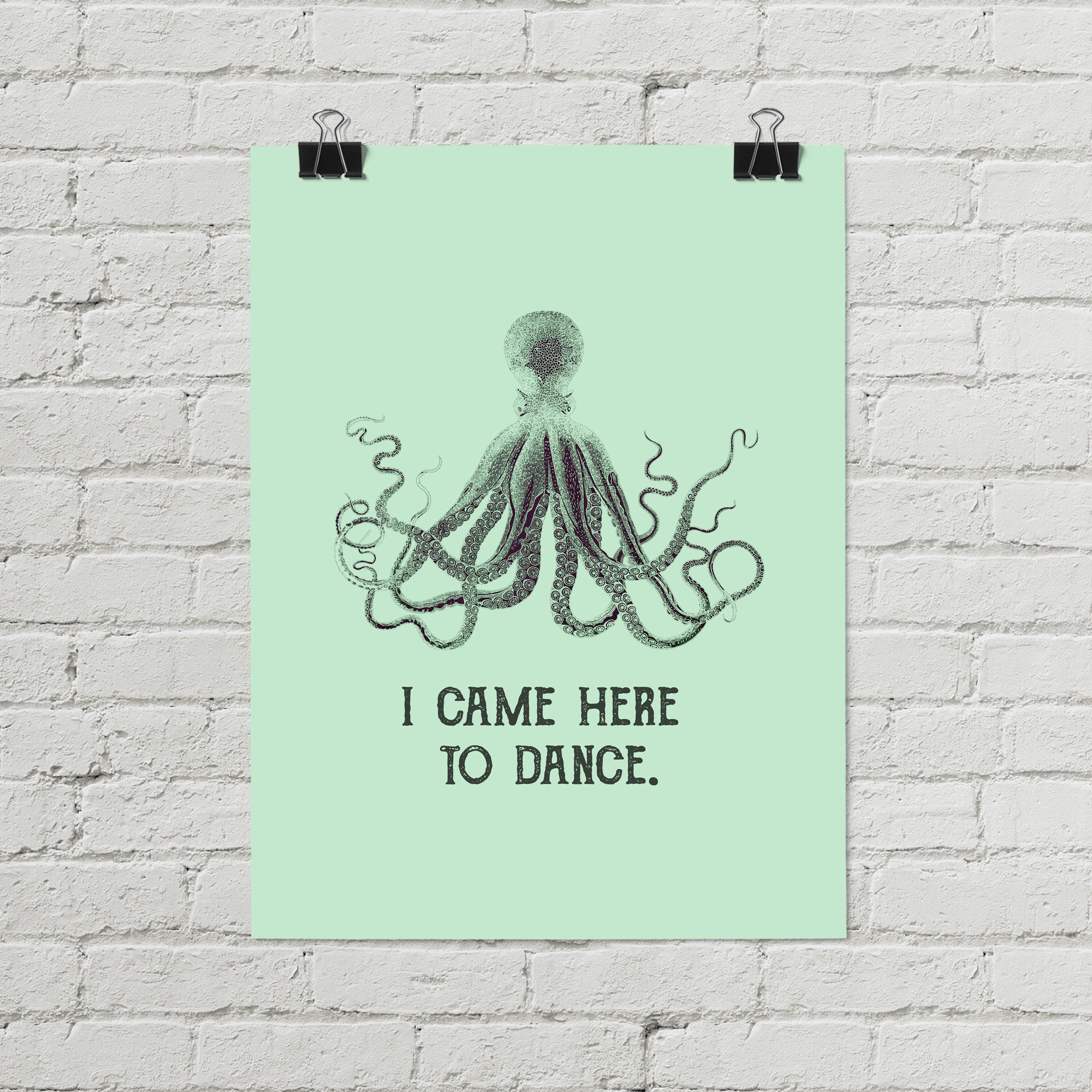 Dancing Octopus Poster Home Decor Nautical Wall Art Ocean | Etsy