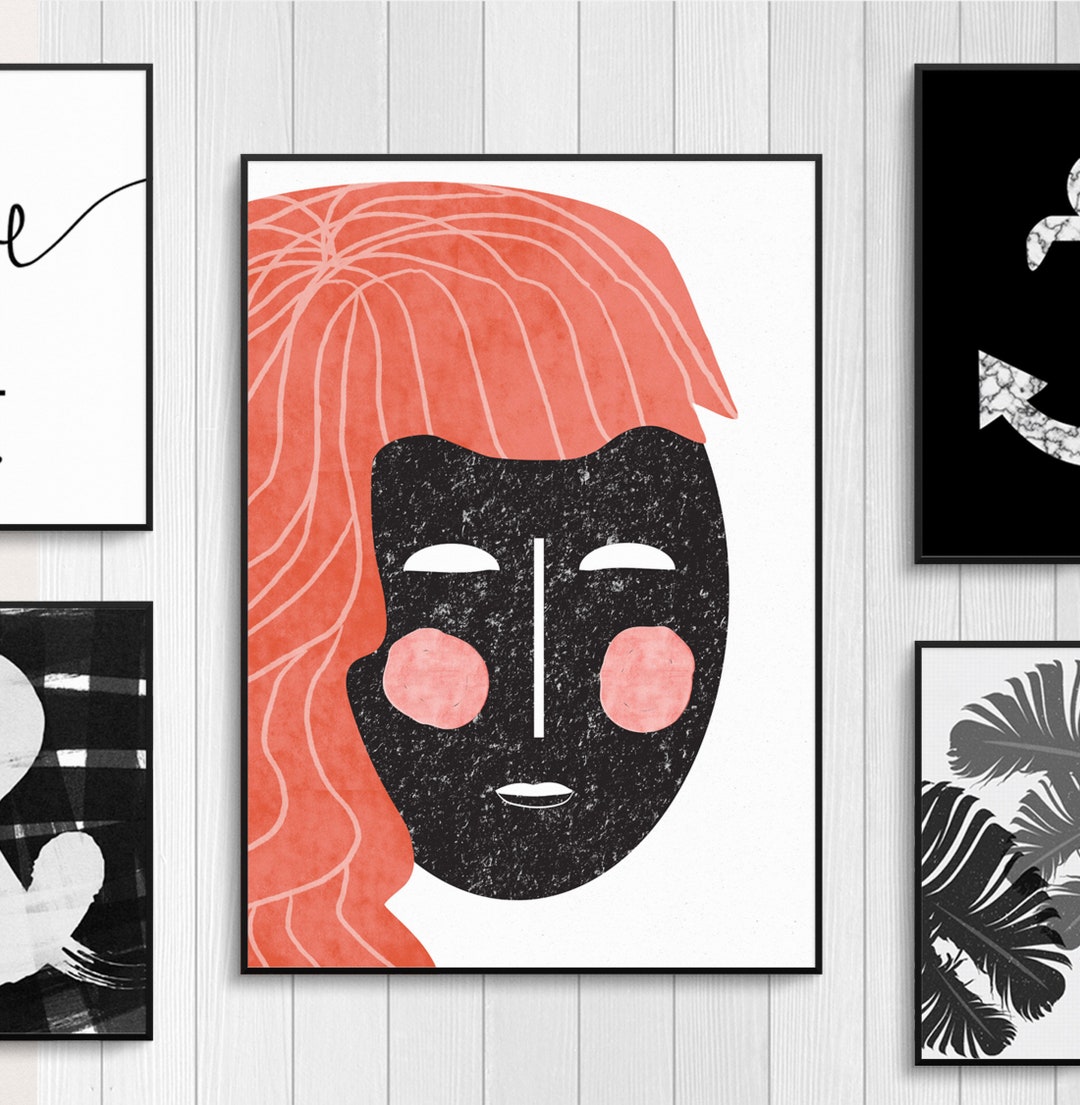 Abstract Face Poster, Female Portrait Illustration, Minimal Face ...