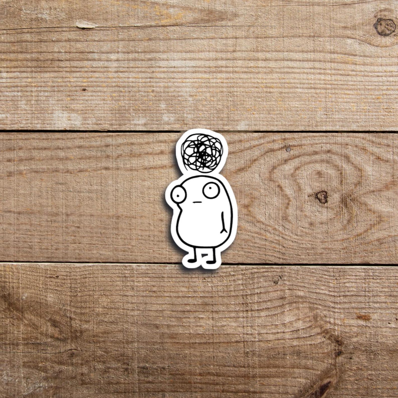 Funny Mental Health Sticker - Overthinking Scribble Brain Vinyl Decal ...