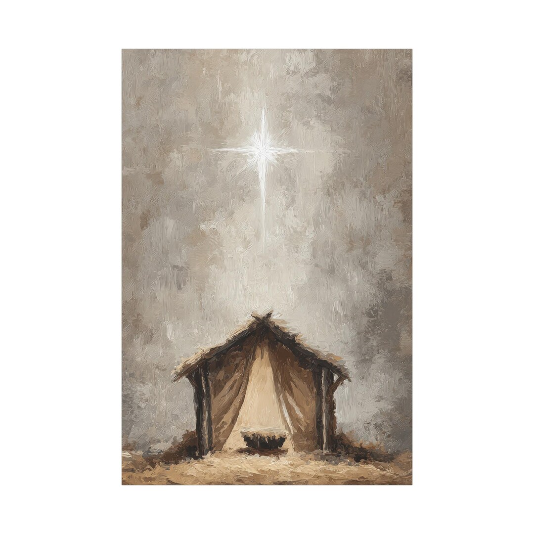 Wall Art Print, Manger Rustic Matte Canvas, Stretched Home Decor Gift ...