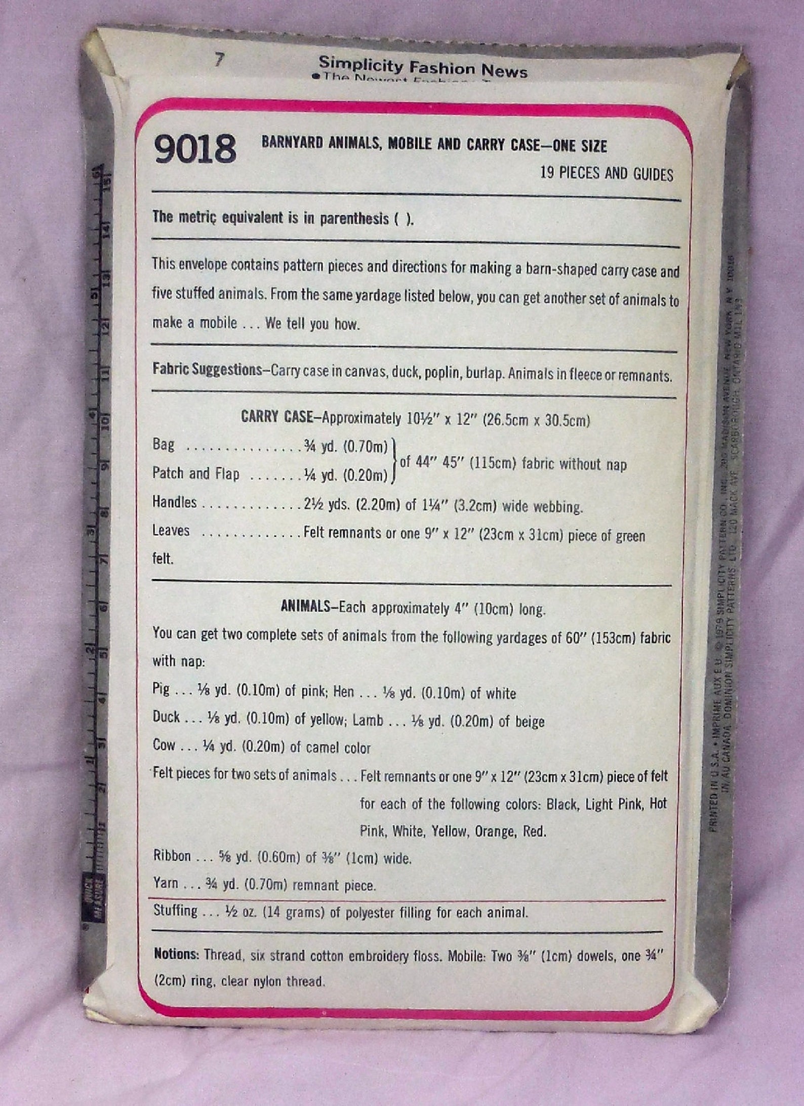 Simplicity 9018 Adorable Carry-along Farm Barn W/ Animals | Etsy