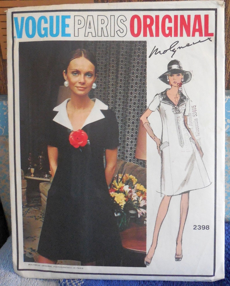 Vogue 2398 - Vintage 1970s Paris Original Designer Molyneux Dress - Mod ...