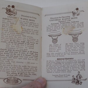 Vintage 1920s electric Waffle Iron Recipes Cookbook / Recipe Booklet ...