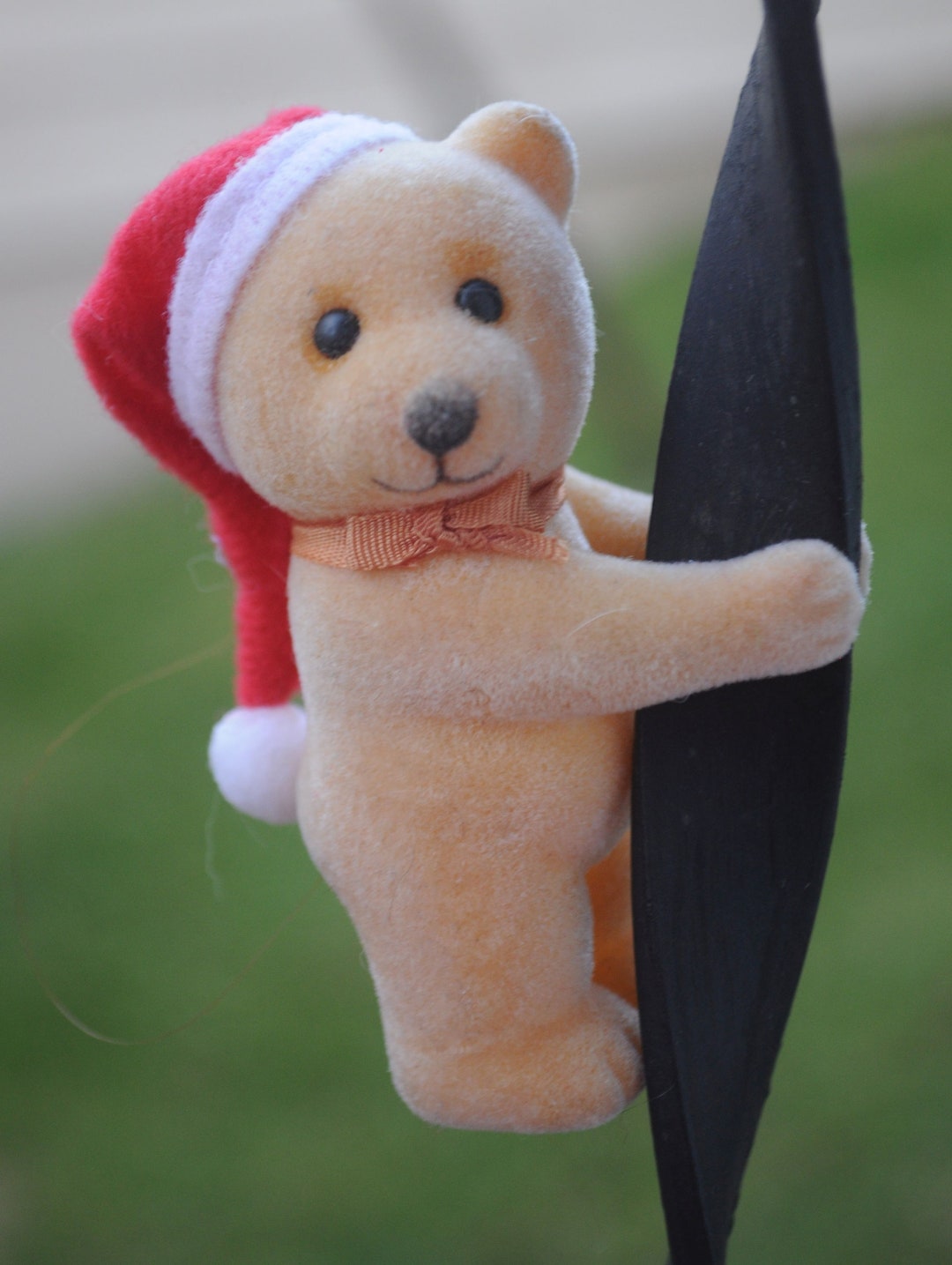 Vintage 1980s Flocked Christmas Bear- Pencil Hugger - Clip-on Holiday ...