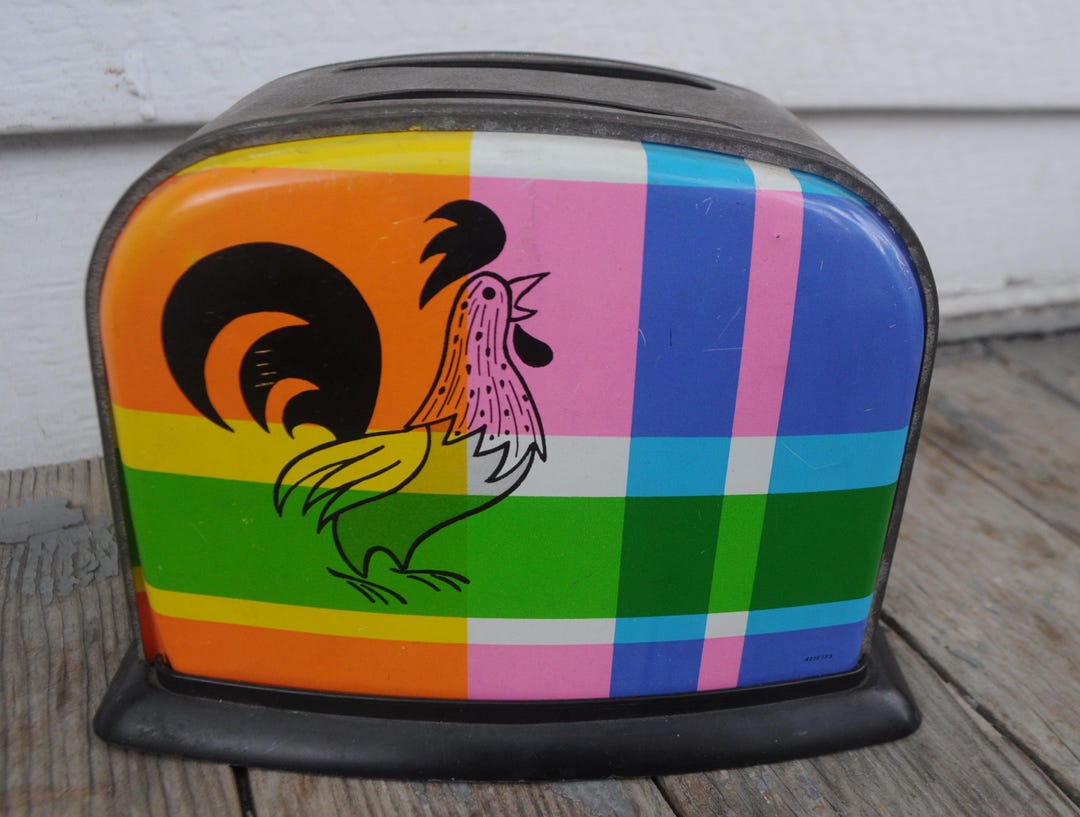 Vintage 1970s / 1980s Tin Toy Toaster - Rooster / Cock Crowing ...