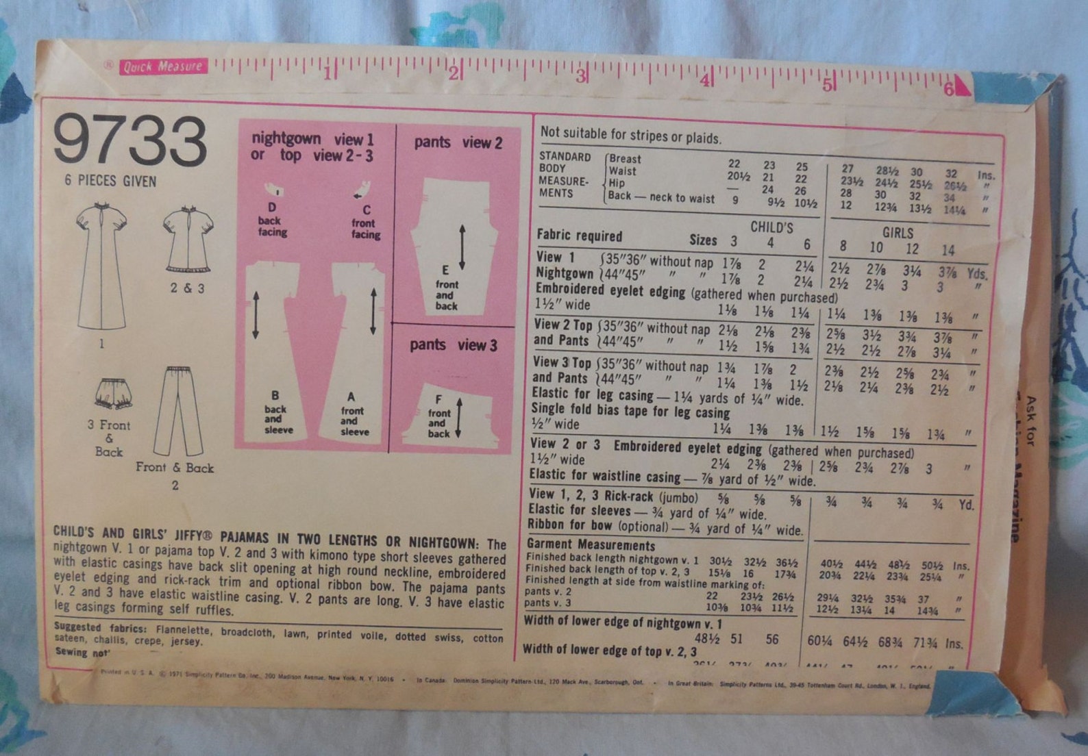 Simplicity 9733 - Girls' Sleepwear - Easy Sew, Vintage - Jiffy 1970s ...