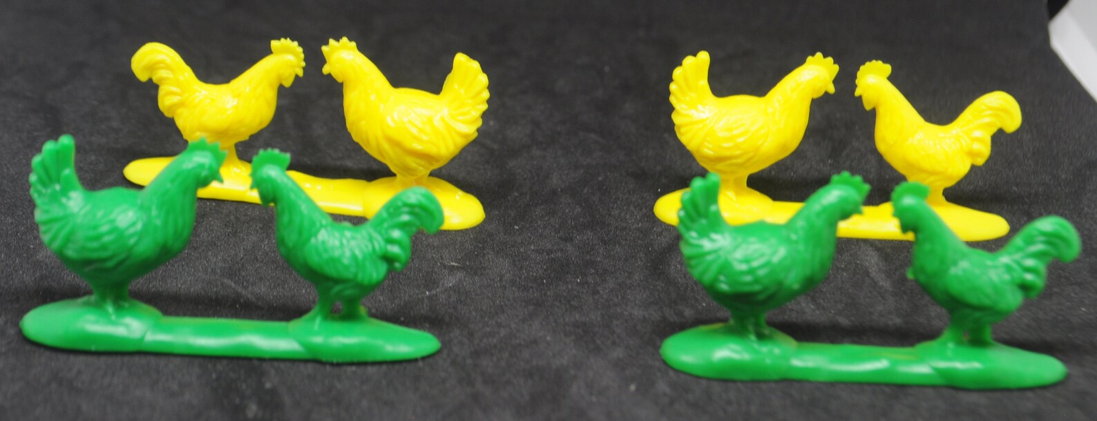Vintage Plastic Chickens / Rooster - Red, Yellow, or Green - Farm ...