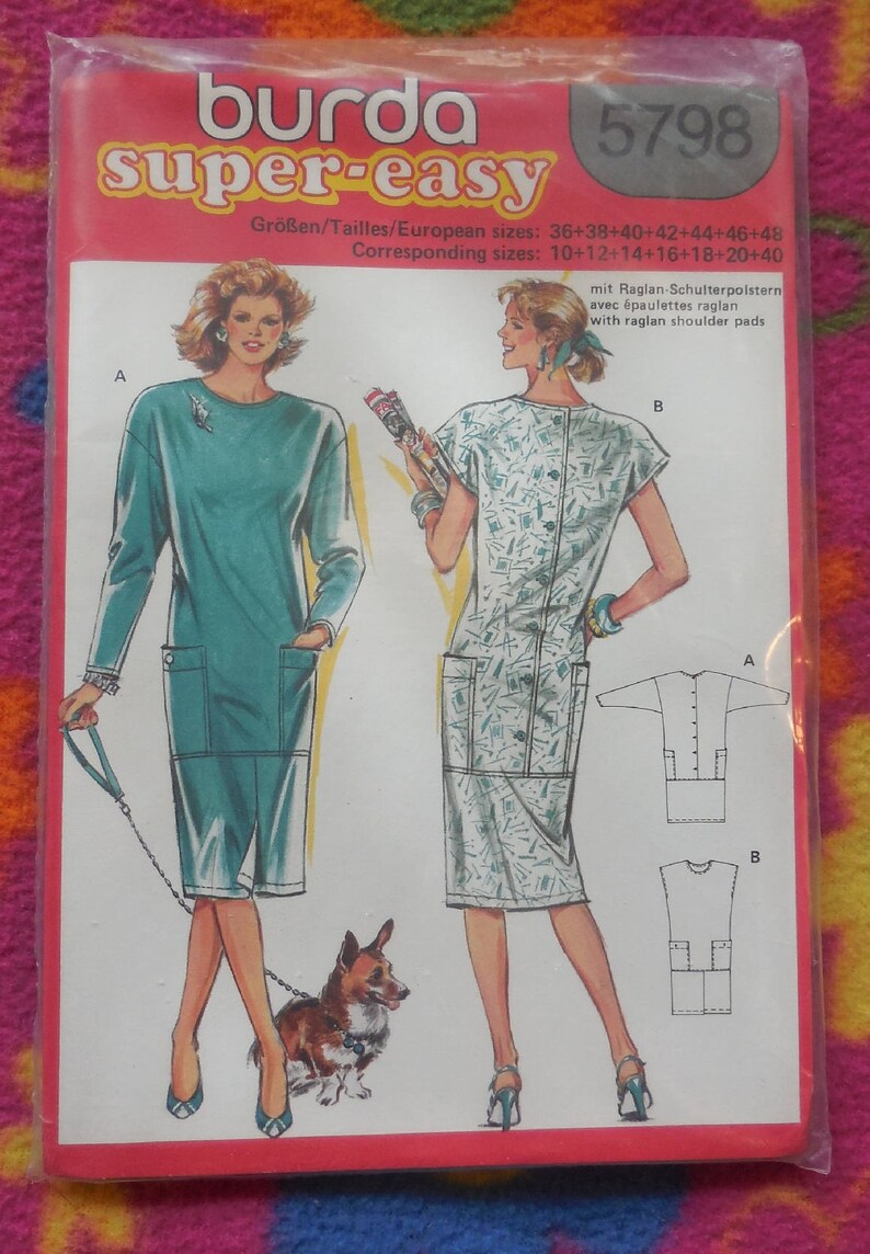 Burda 5798 1980s Vintage Dress Pattern w/ Corgi Illustration | Etsy