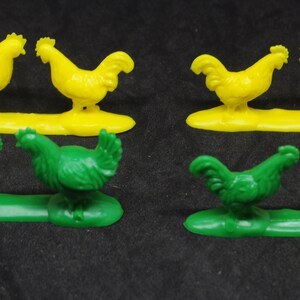 Vintage Plastic Chickens / Rooster - Red, Yellow, or Green - Farm ...