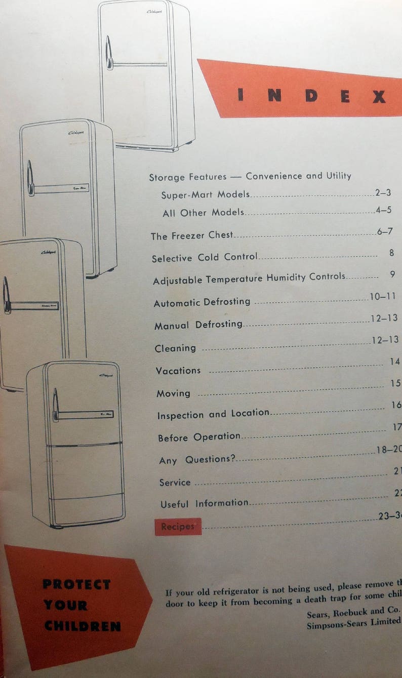 Vintage 1950s Sears Coldspot Refrigerator Manual & Recipe Booklet ...