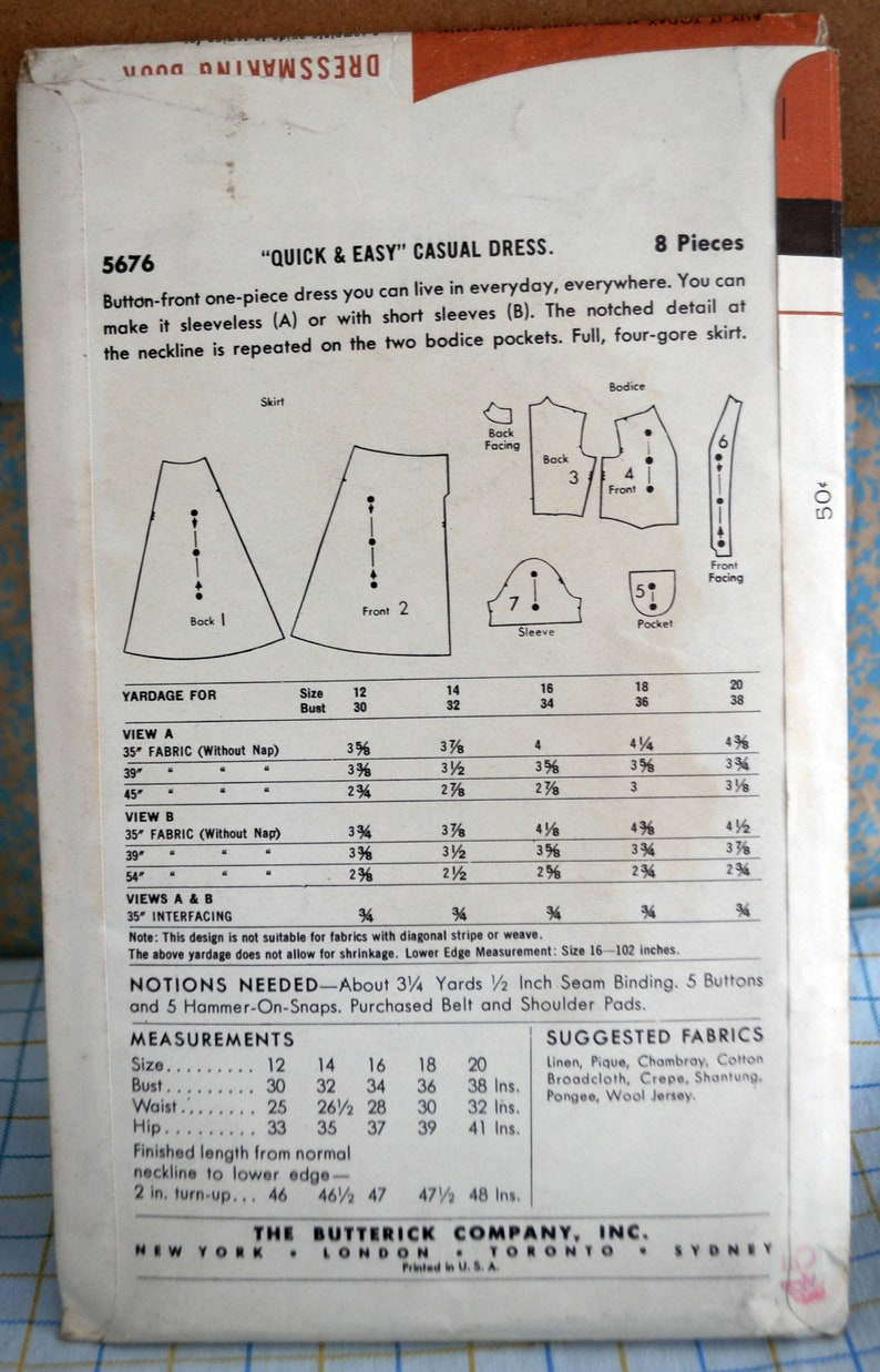 Butterick 5676 Pretty 1950s Dress Fit and Flare - Etsy