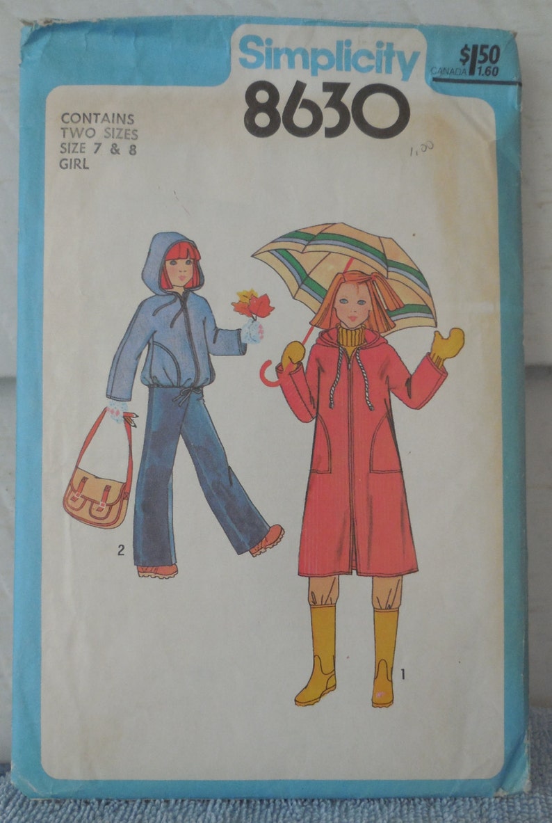 Simplicity 8630 - Girls' Raincoats & Jackets - Coats - 1970s Vintage ...