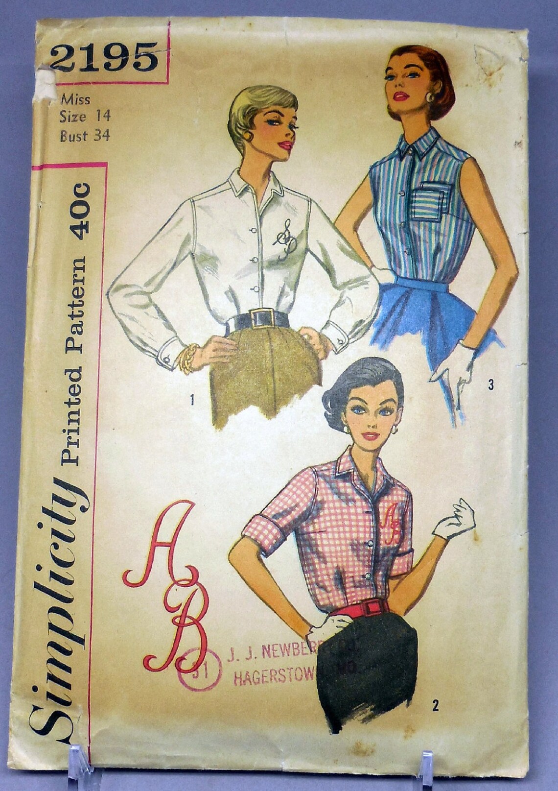 Simplicity 2195 Vintage Blouse Pattern W/ Monogram Applique - Etsy