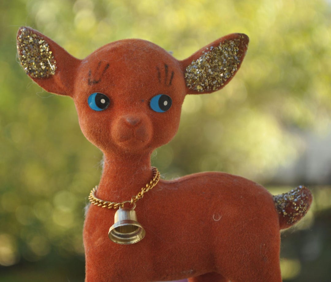 Vintage Red Flocked Reindeer W/ Chain Bell Necklace - Made in Japan - 1960s - Etsy