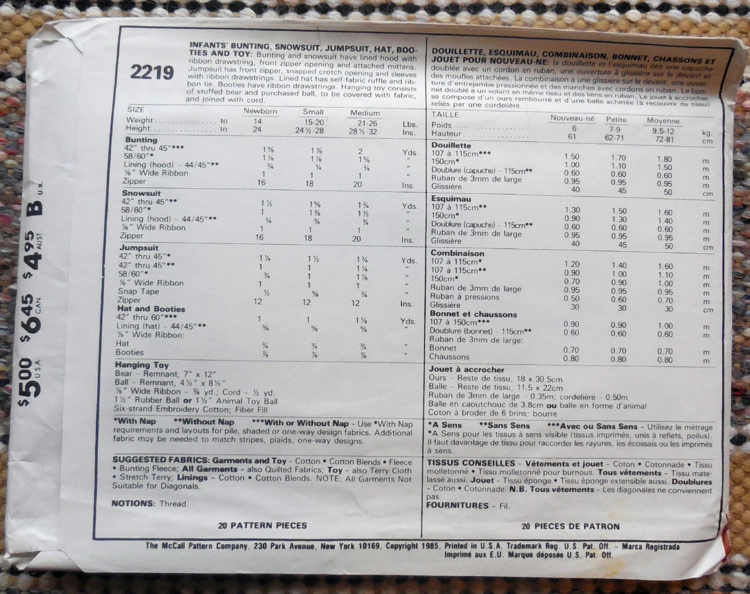 Mccall's 2219 Baby Bunting Snowsuit Jumpsuit Booties - Etsy