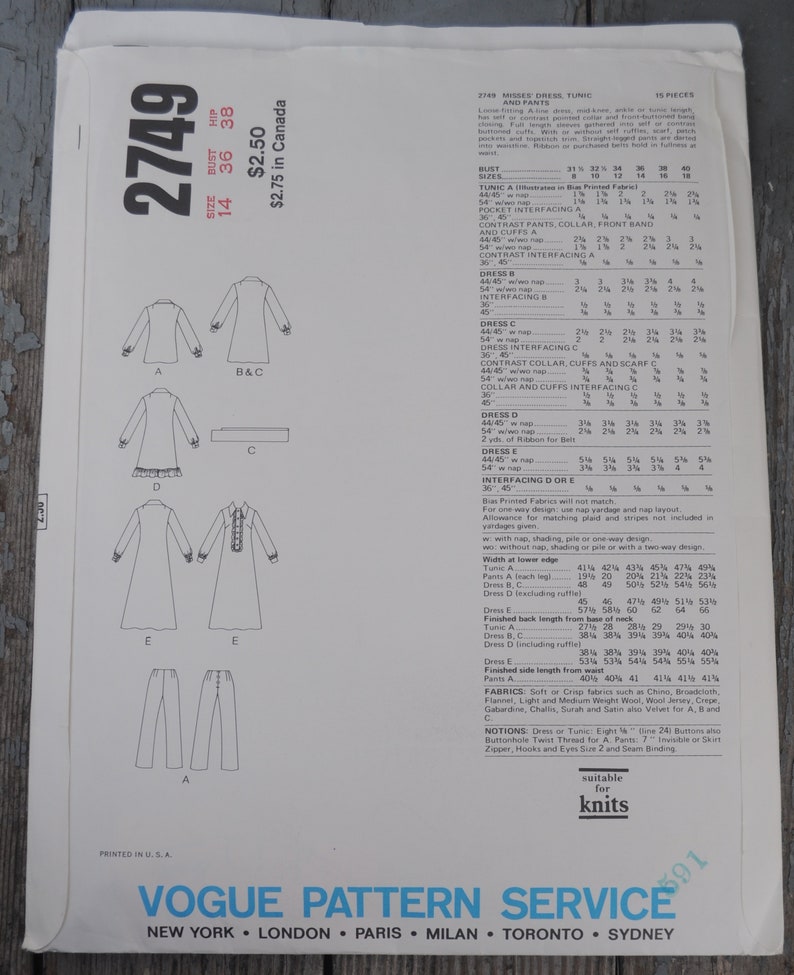 Vogue 2749 - DIY 70s Boho Looks - Dress, Gown, Slacks, Tunic Top, Pants ...