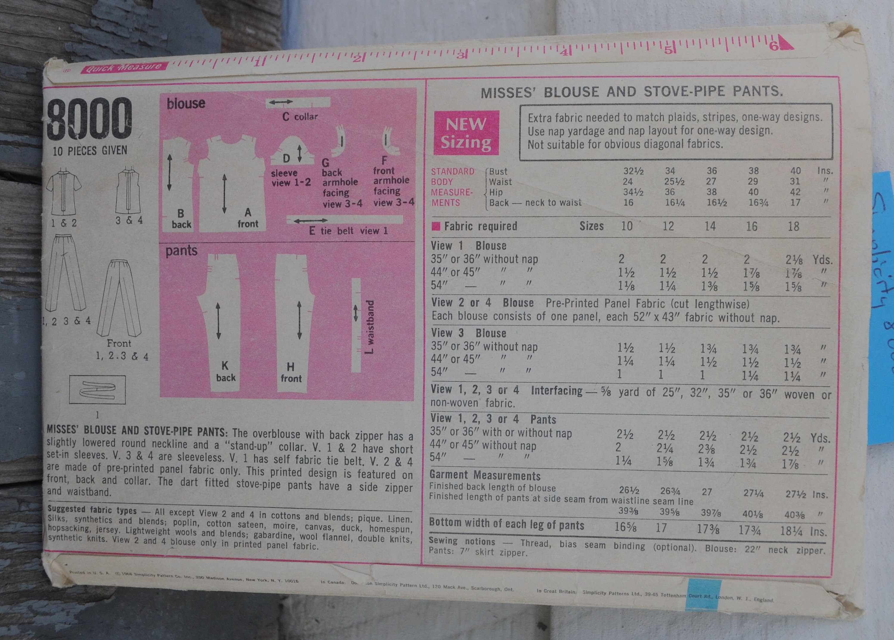 Simplicity 8000 - DIY Hippie Outfits - Stovepipe Pants, Tunic Blouse ...