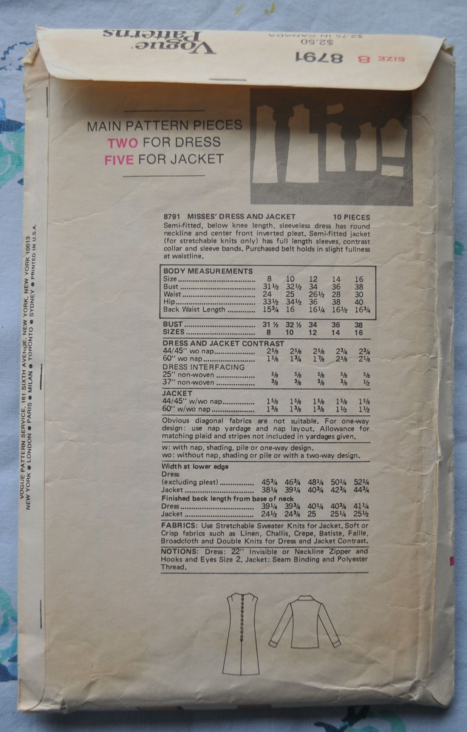 Vogue 8791 Classic Vogue Dress & Jacket Lovely Vintage | Etsy