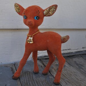 Vintage Red Flocked Reindeer W/ Chain Bell Necklace Made in Japan 1960s ...