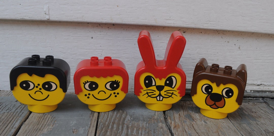 Vintage Lego Duplo Heads, Girl, Boy, Dog, Rabbit / Bunny Retro Early ...