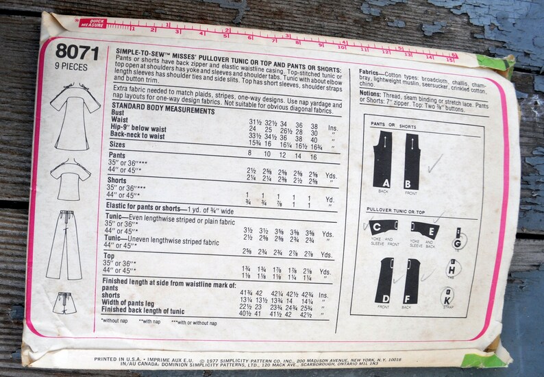 Simplicity 8071 Easy Sew Tunic Dress Top Slacks Shorts | Etsy