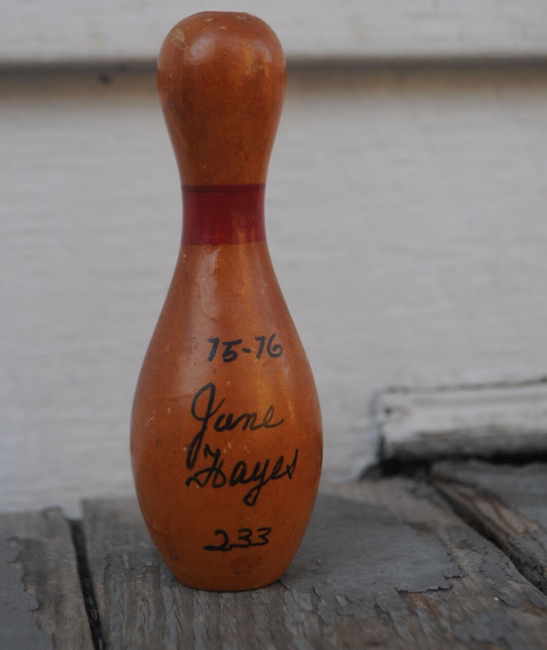 Vintage Wooden Bowling Pin Trophy - Miniature Bowling Pin for Games ...