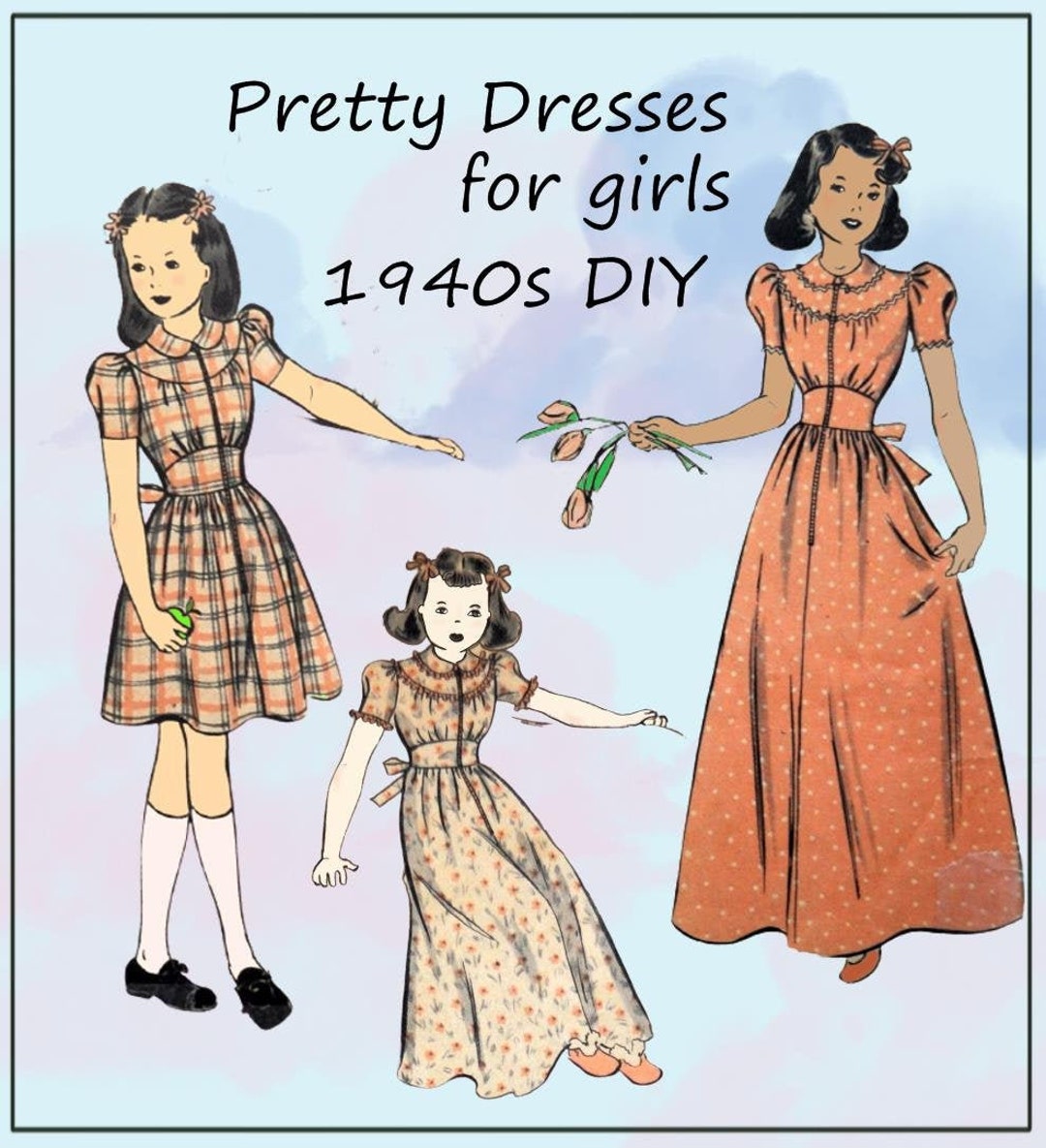 Hollywood 555 - Vintage 1940s Girls' Dress, Gown, Housecoat - Toddler ...