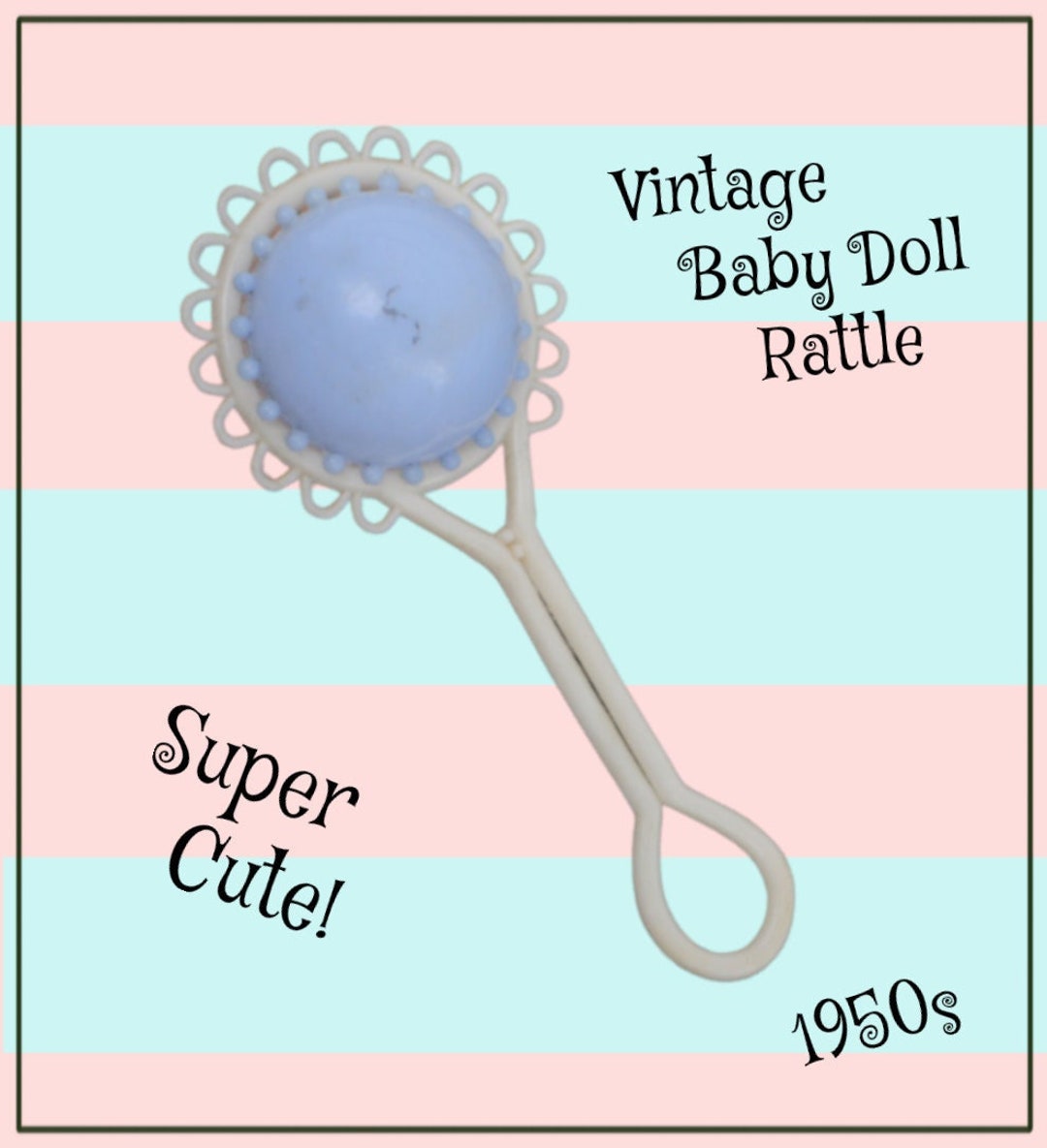 Vintage Baby Doll Rattle 1950 Doll Display / Doll Accessory Pastel Pink ...