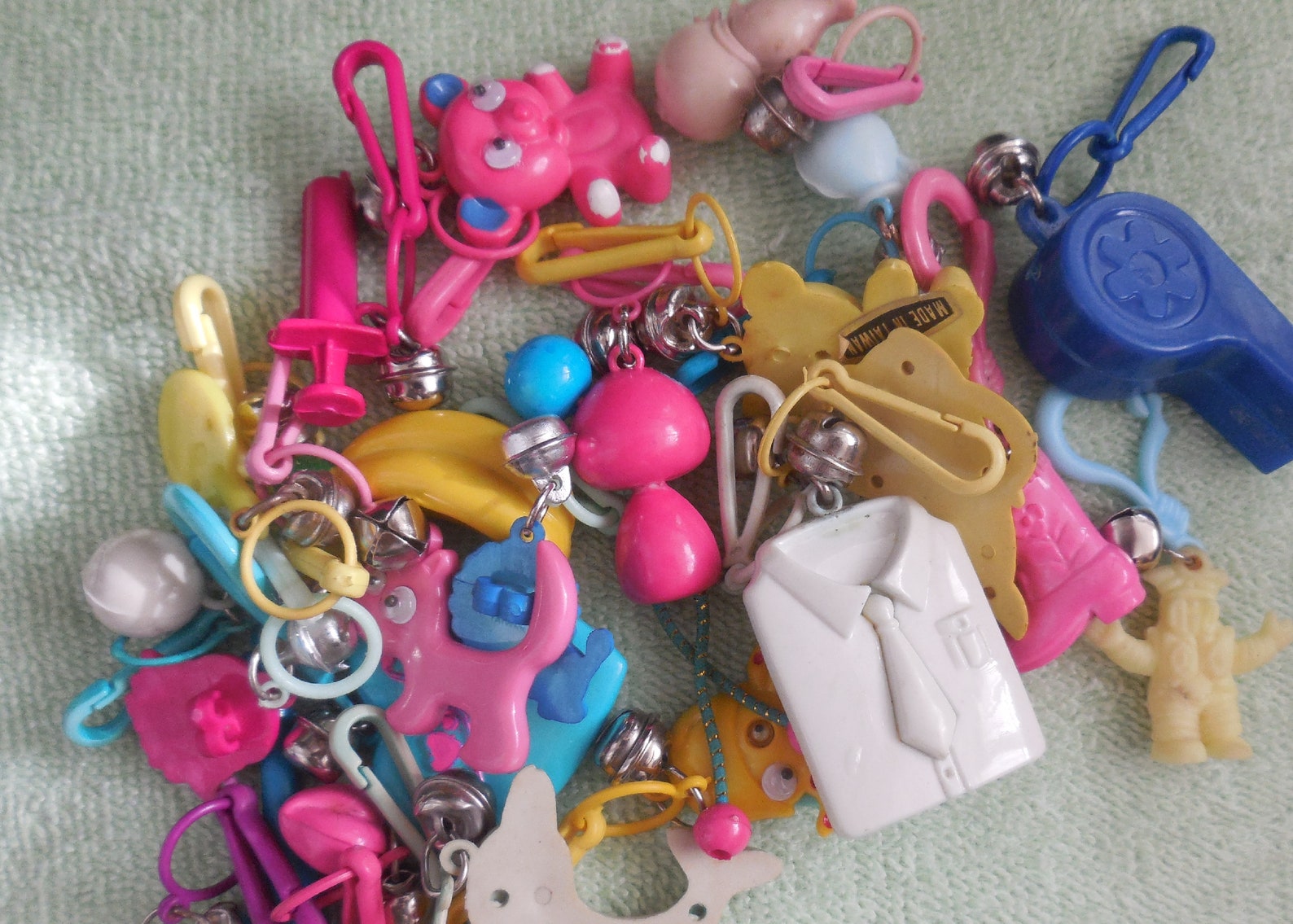 1980s Bell Charm Blue Pacifier - Kitsch - Plastic Jewelry - Clip Charm ...