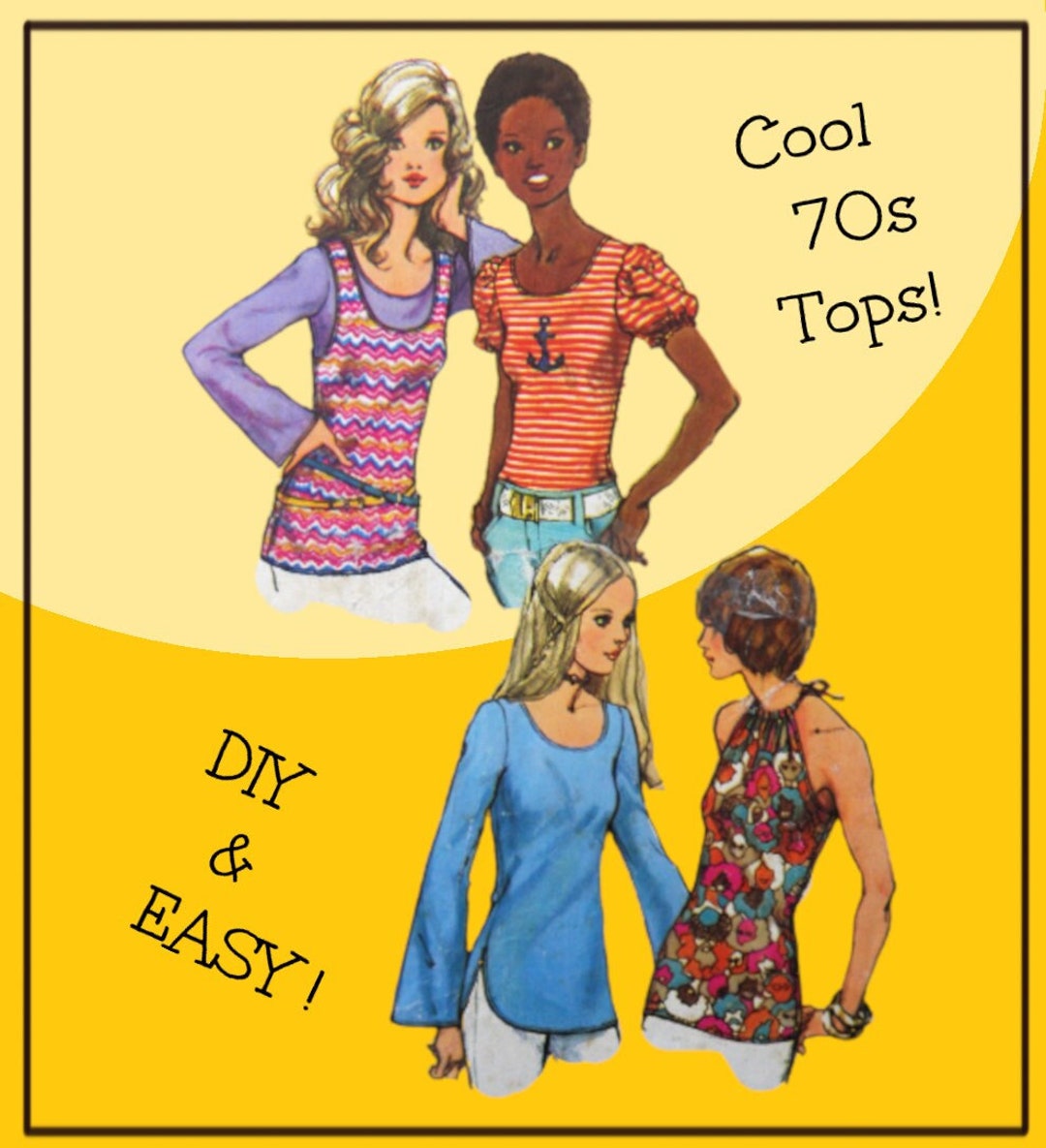 Simplicity 9930 Easy Sew DIY 1970s Tops Halter Top, Tank Top, Tee, Puff ...
