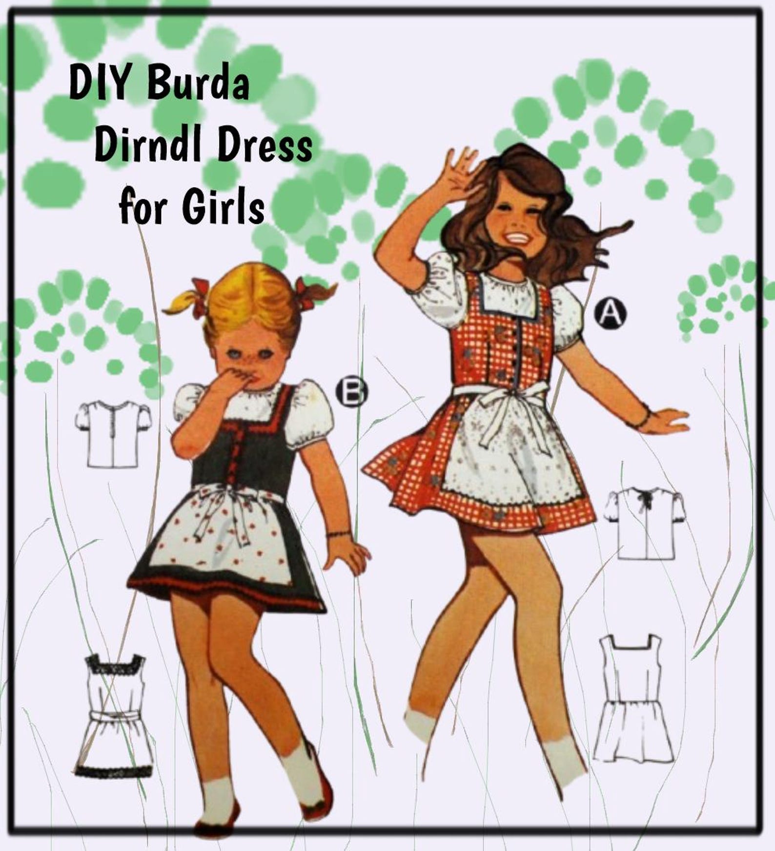 Burda 01248- DIY Girls' Dirndl Dress - Vintage 1970s - Size 6 - Blouse ...