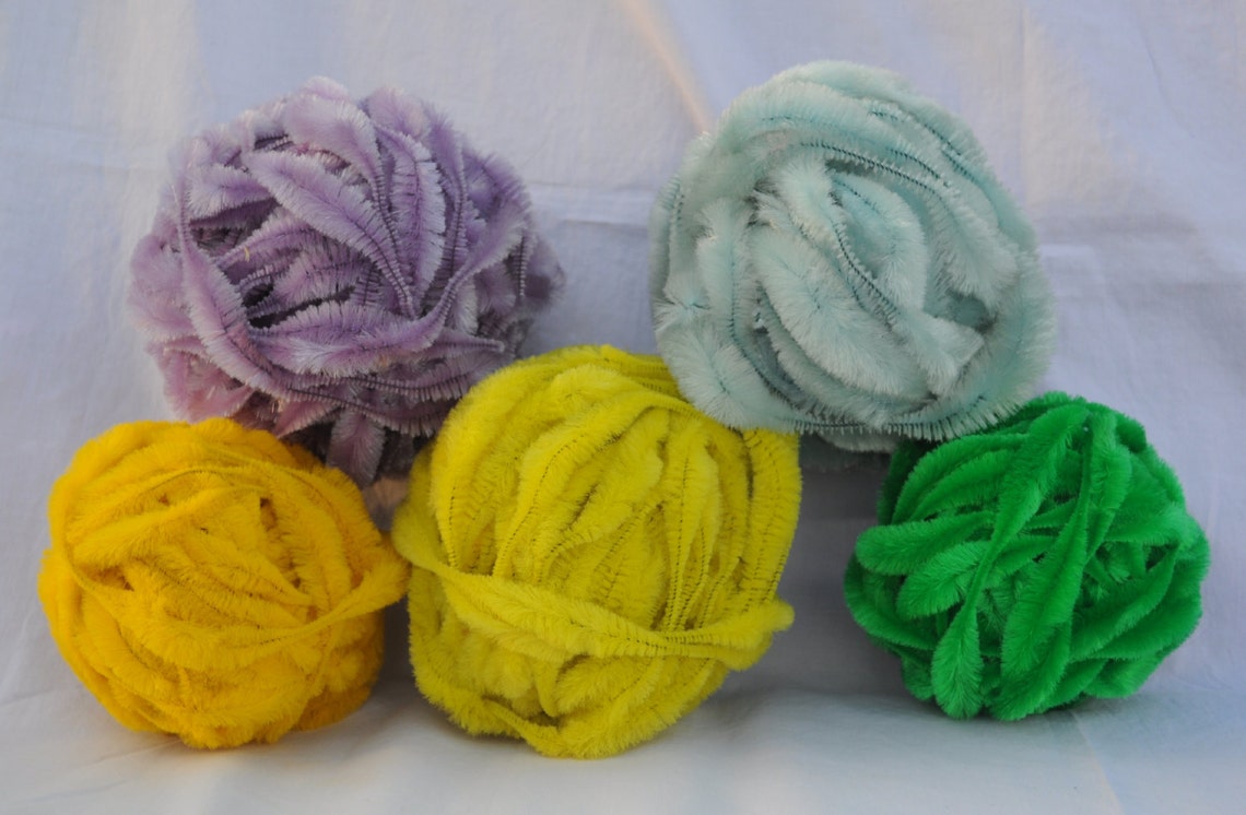Vintage BABY BLUE Bump Chenille Fuzzy Wire Stems - by the Yard - Pipe ...