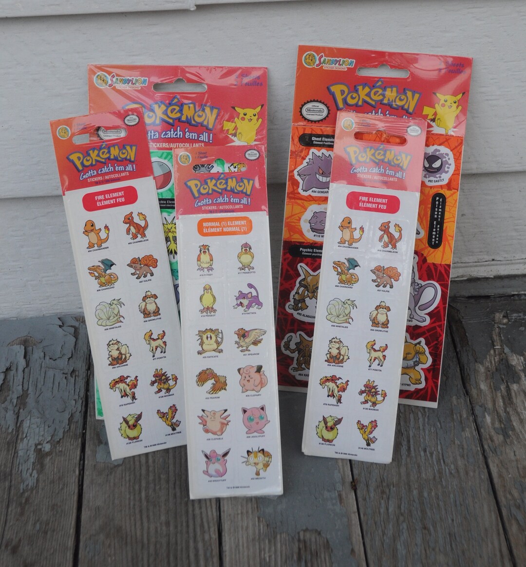 True Vintage 1990s Pokemon Sandylion Stickers - Water, Fire, Normal ...