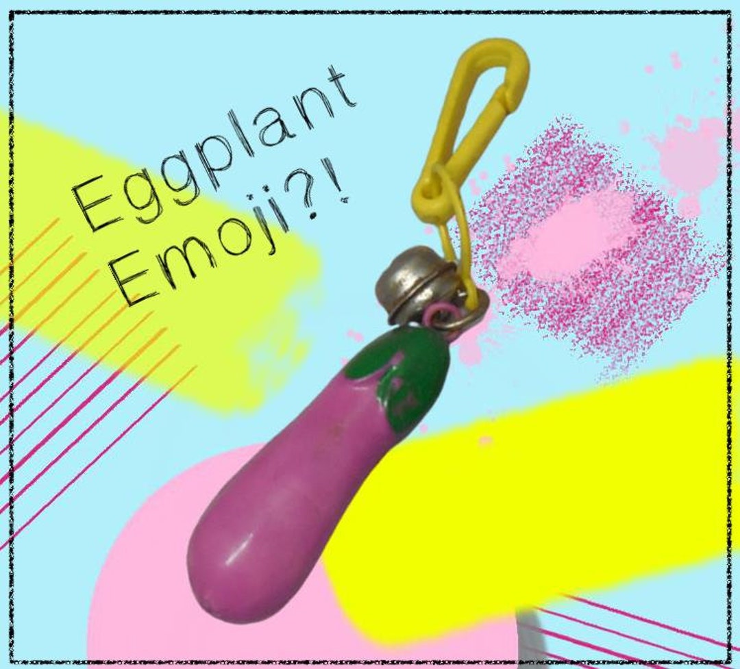 1980s Bell Charm Eggplant Emoji Kitsch Plastic Jewelry Charm Bracelet ...