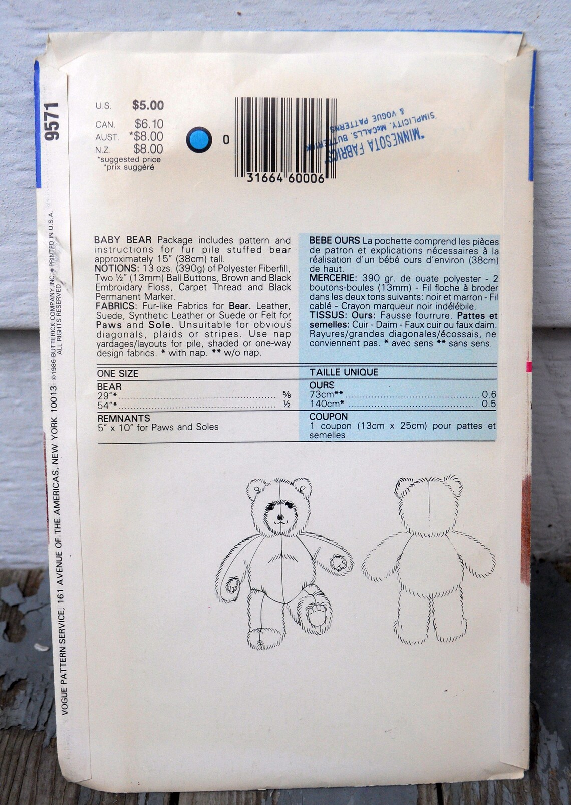 Vogue 9571 DIY Vintage Teddy Bear Pattern 15 Inches - Etsy