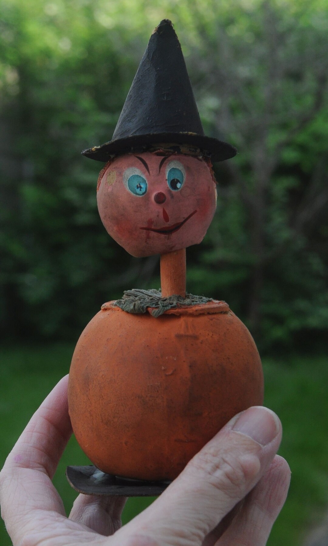 Antique German Halloween Witch Bobble-head - Pumpkin Head / Bobblehead ...
